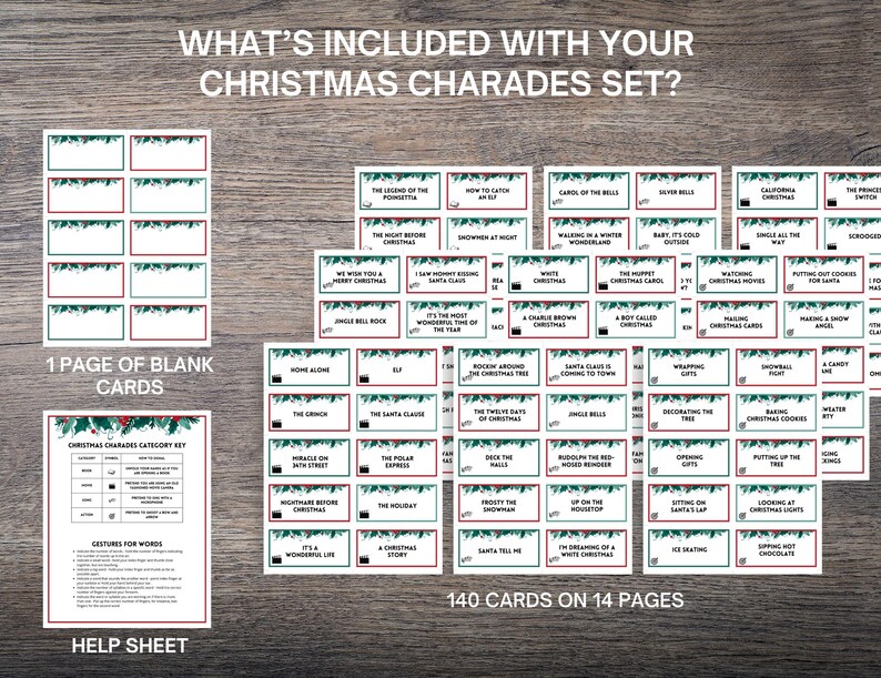 Christmas Charades Game: 140 Holiday Cards (printable PDF) - Etsy