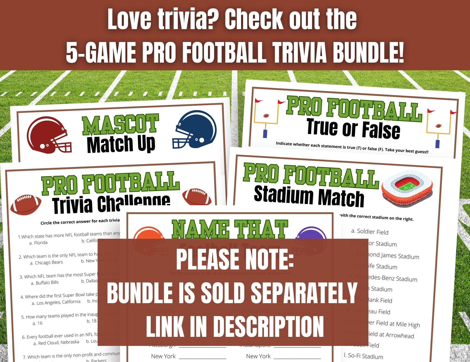 Football Bingo Game: Fun Party Idea (printable PDF) - Etsy