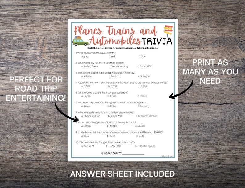 Road Trip Trivia Game Bundle: USA & Transportation (printable) - Etsy