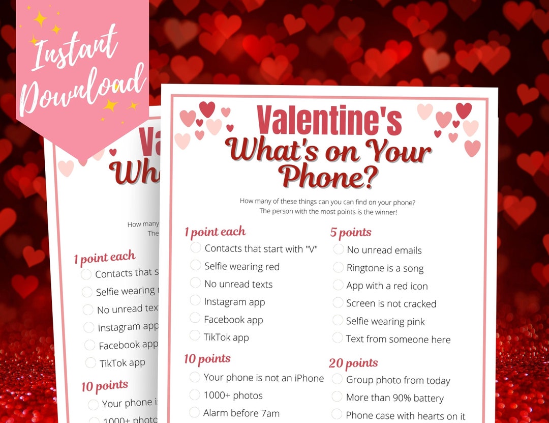 Valentines What's on Your Phone Game, Fun Valentines Day Party Game for ...