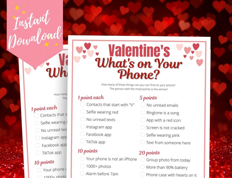 Valentines What's on Your Phone Game Fun Valentines Day - Etsy
