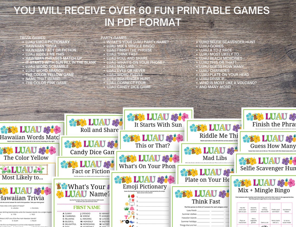 Luau Party Games MEGA Bundle: Printable Hawaiian Theme Activities (PDF ...