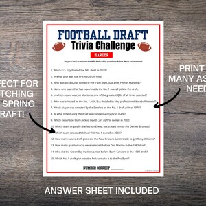 Football Draft Trivia Games Pack, Football Draft Trivia Questions and ...