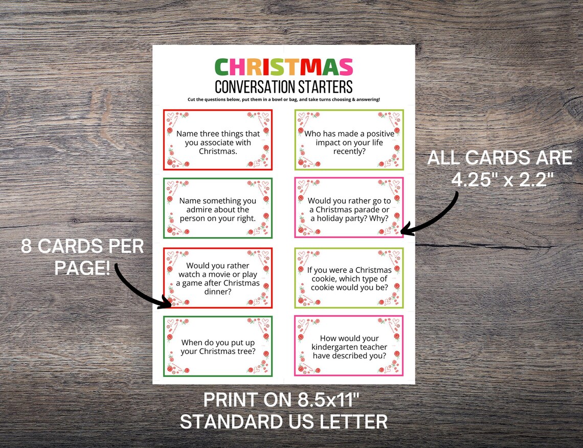 Christmas Conversation Starter Cards: Holiday Icebreaker Game (PDF) - Etsy