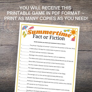 Summer Fact or Fiction Trivia Game, Fun Summer Trivia, Summer Activity ...