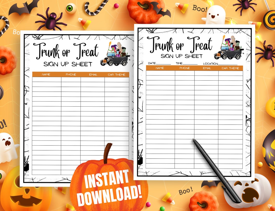 Trunk or Treat Sign up Sheet Printable Trunk or Treat Signup - Etsy