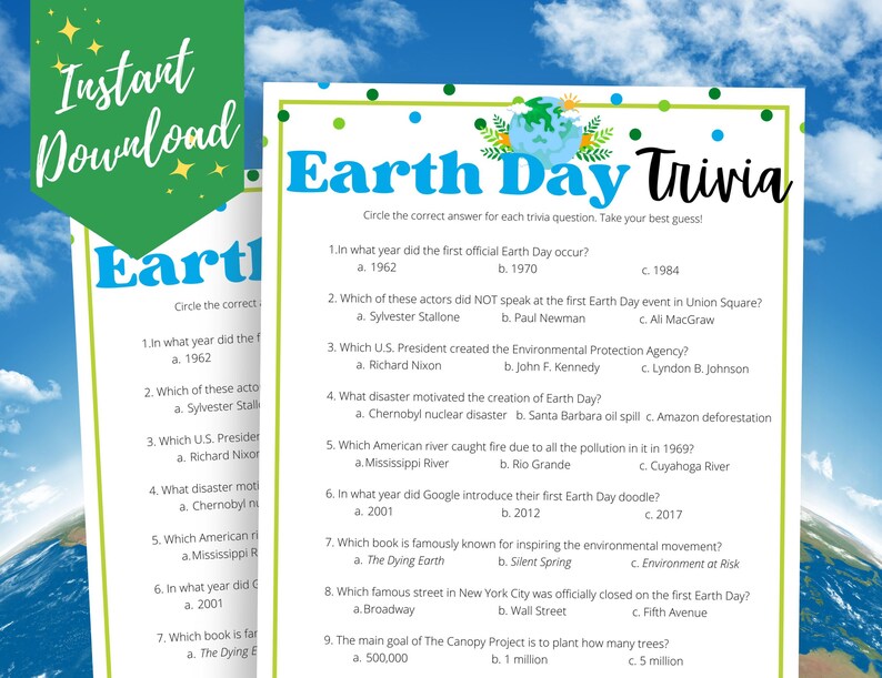 Earth Day Trivia Game Printable Earth Day Trivia Questions & - Etsy