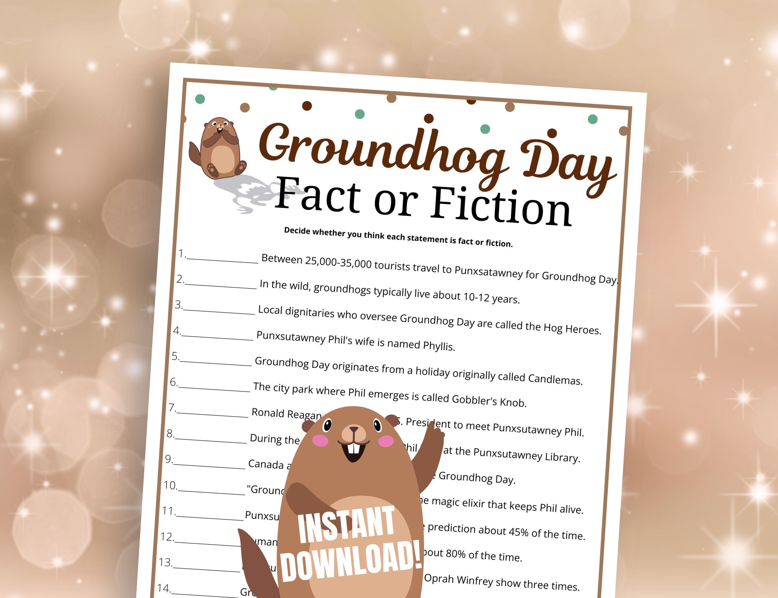 Groundhog Day Fact or Fiction Trivia Game (PDF) - Etsy
