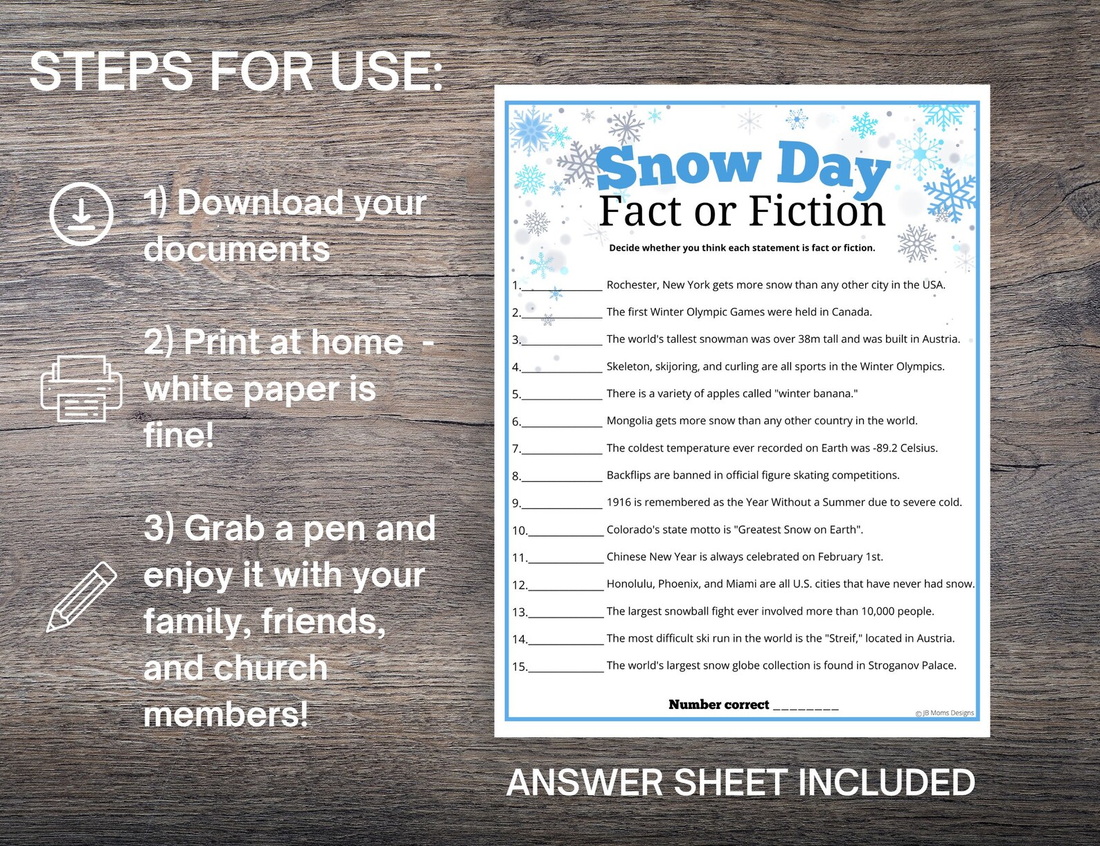 Winter Fact or Fiction Trivia Game for Teens & Adults (digital Download ...