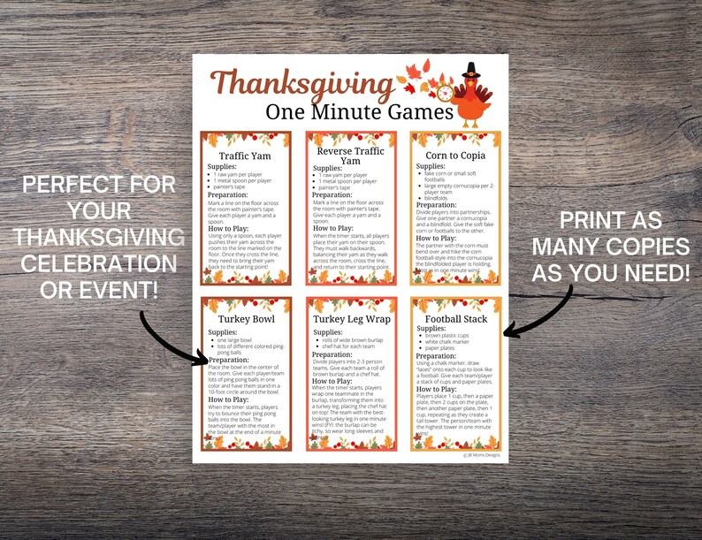 Thanksgiving One Minute Games Bundle: 36 Fun Activities (PDF) - Etsy