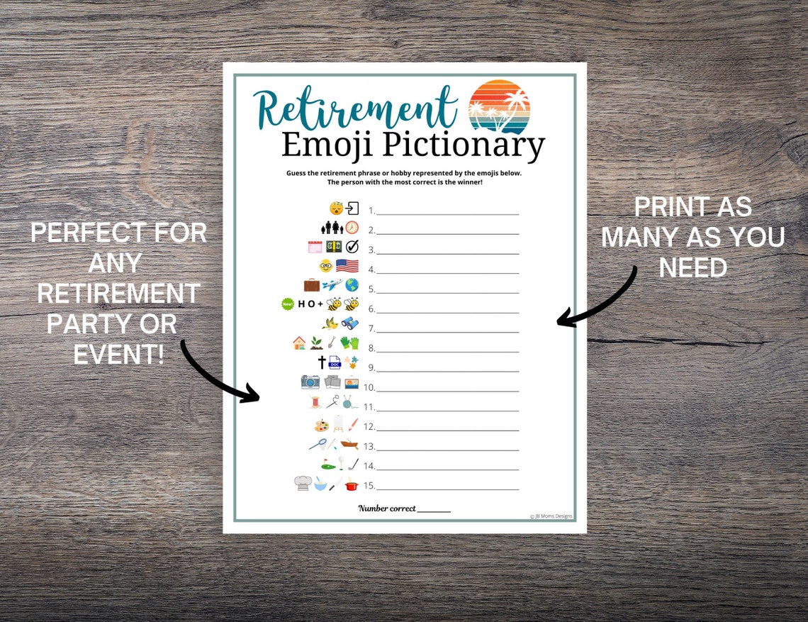 Retirement Emoji Pictionary Game: Fun Office Party Activity (digital ...