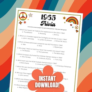 1965 Trivia Game, Fun 1965 Quiz Questions Answers, 1965 Printable Game ...