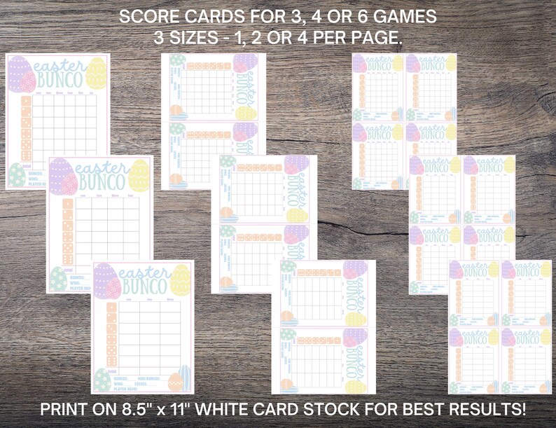 Easter Bunco Party Bundle: Printable Scorecards, Tally Sheets and More ...