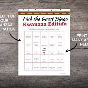 Kwanzaa Find the Guest Bingo Game, Kwanzaa Human Bingo Game for ...