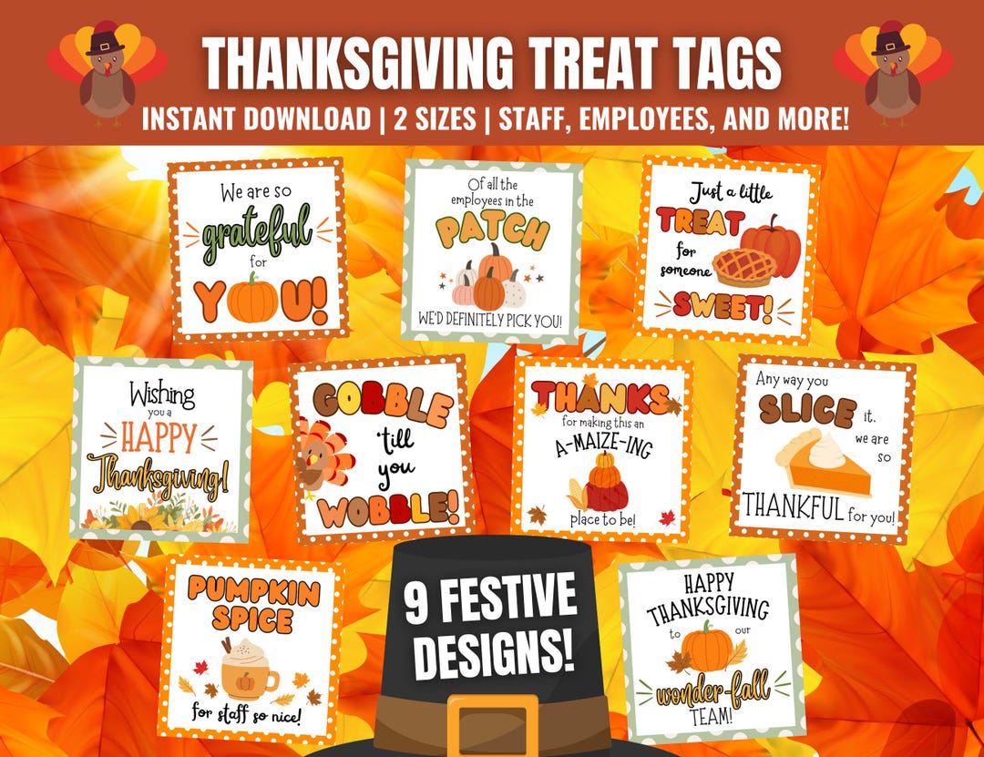 Thanksgiving Staff Appreciation Treat Tags: 9 Festive Designs (digital ...