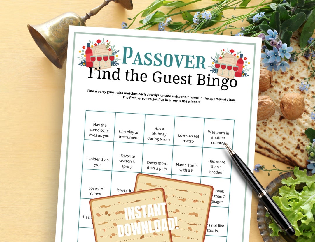 Passover Find the Guest Bingo Game, Passover Human Bingo Group Game ...