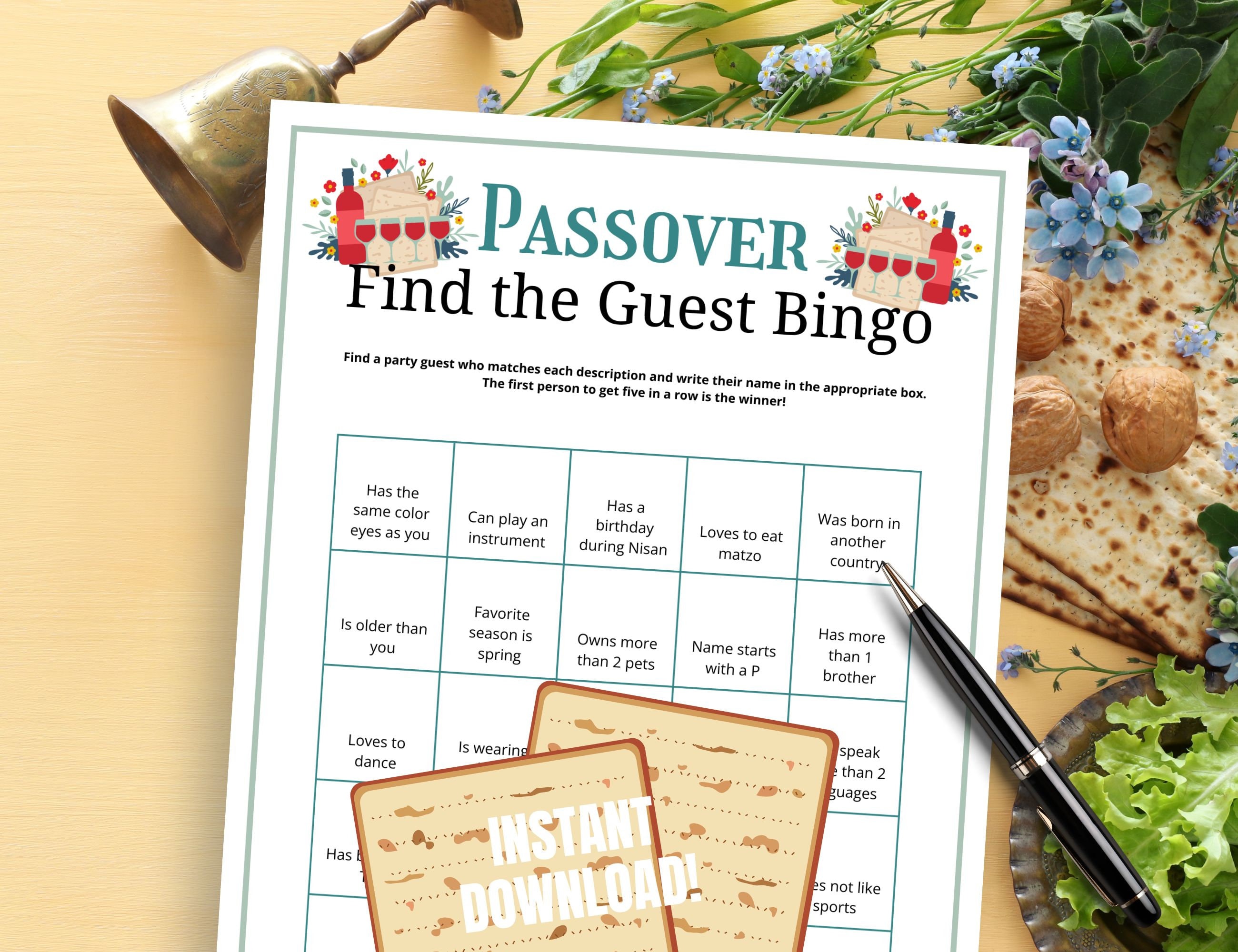 Passover Find the Guest Bingo Game: Fun Family Activity (printable) - Etsy
