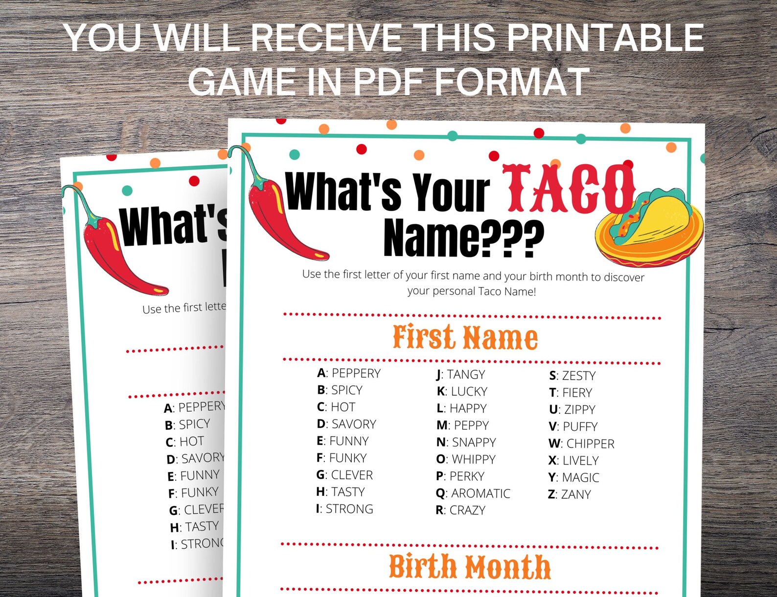 What's Your Taco Name Fun Cinco De Mayo Game Funny Cinco - Etsy