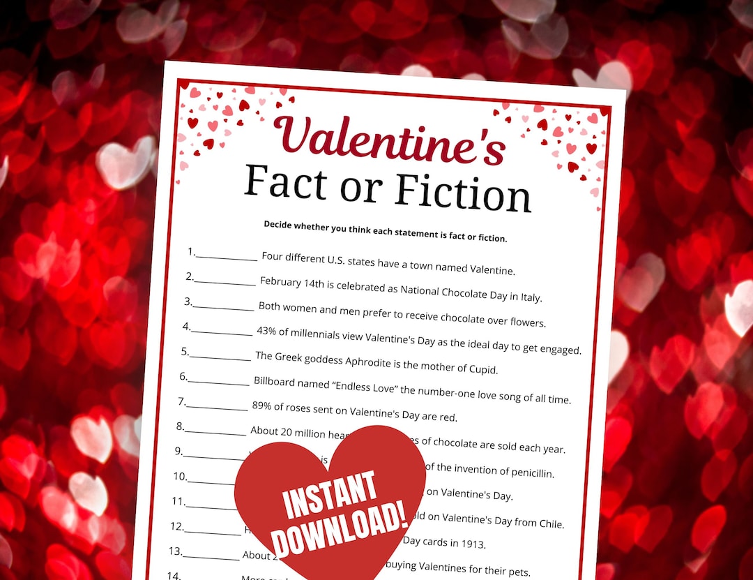 Valentine’s Fact or Fiction Game, Fun Valentine's Day Trivia Game ...
