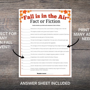 Fall Fact or Fiction Trivia Game: Printable Autumn Activity (PDF) - Etsy