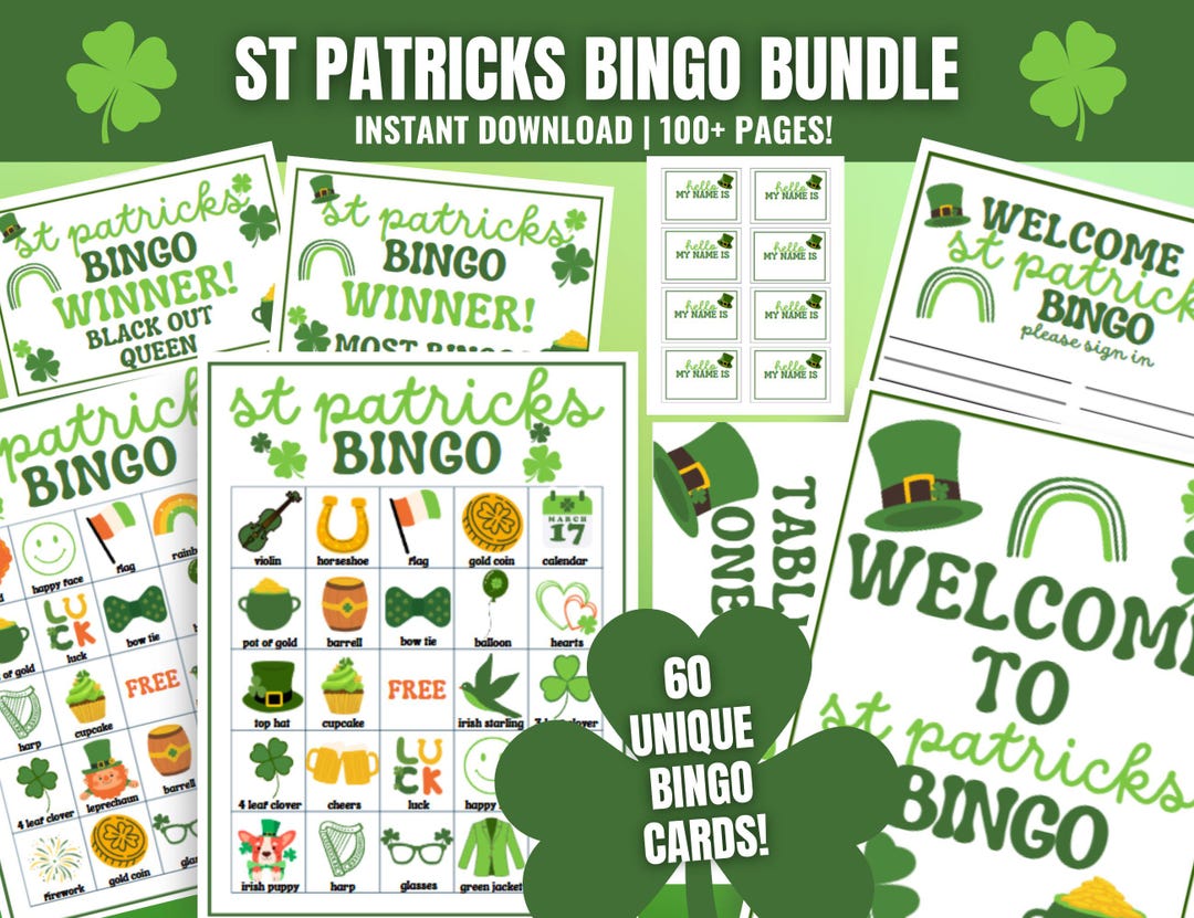 St. Patrick's Day Bingo MEGA Bundle: 60 Unique Cards (printable) - Etsy