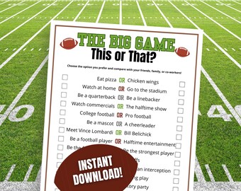 Printable Super Bowl Would You Rather This or That Game / for Kids ...