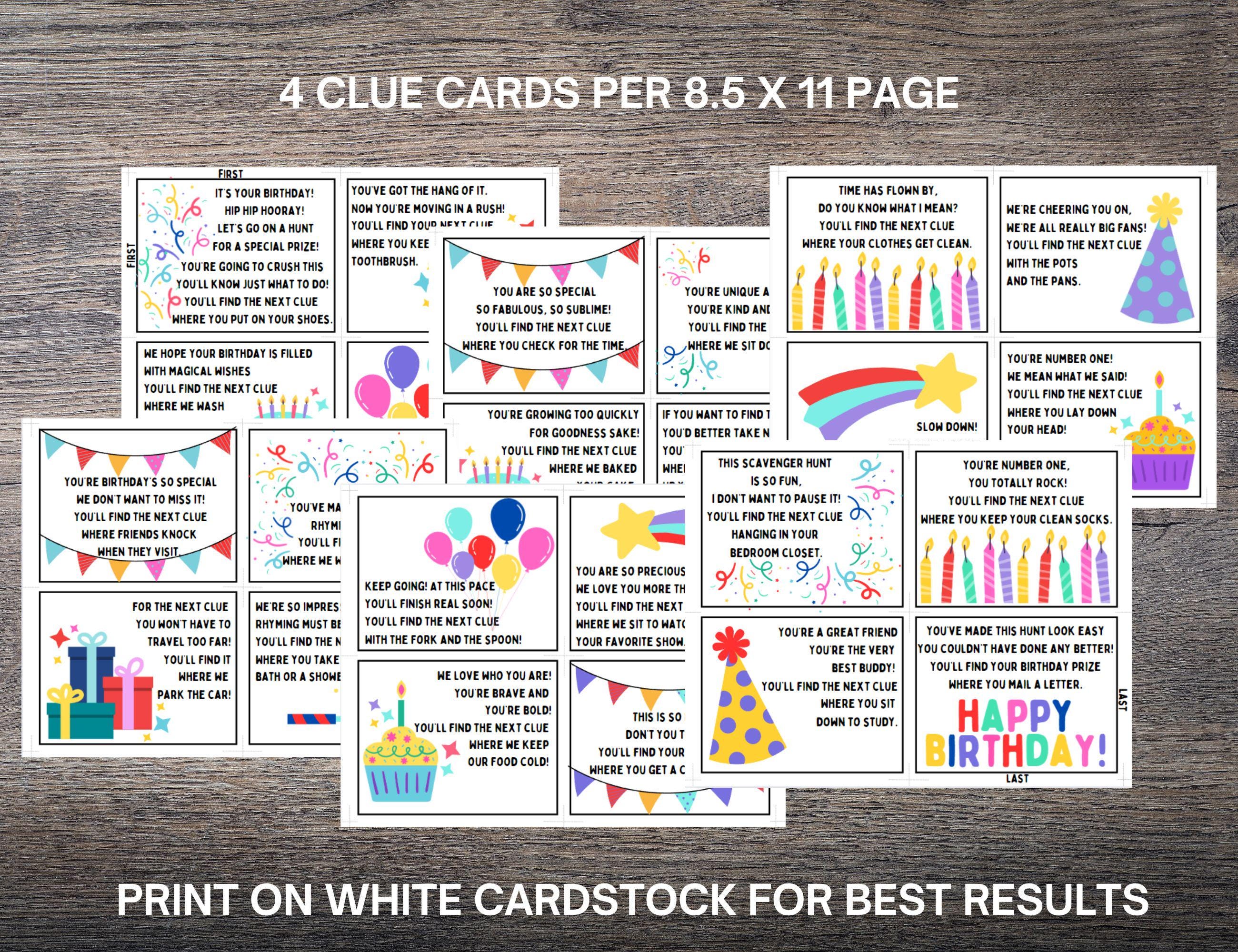 Kids Birthday Scavenger Hunt: 24 Clue Treasure Hunt (instant Download ...