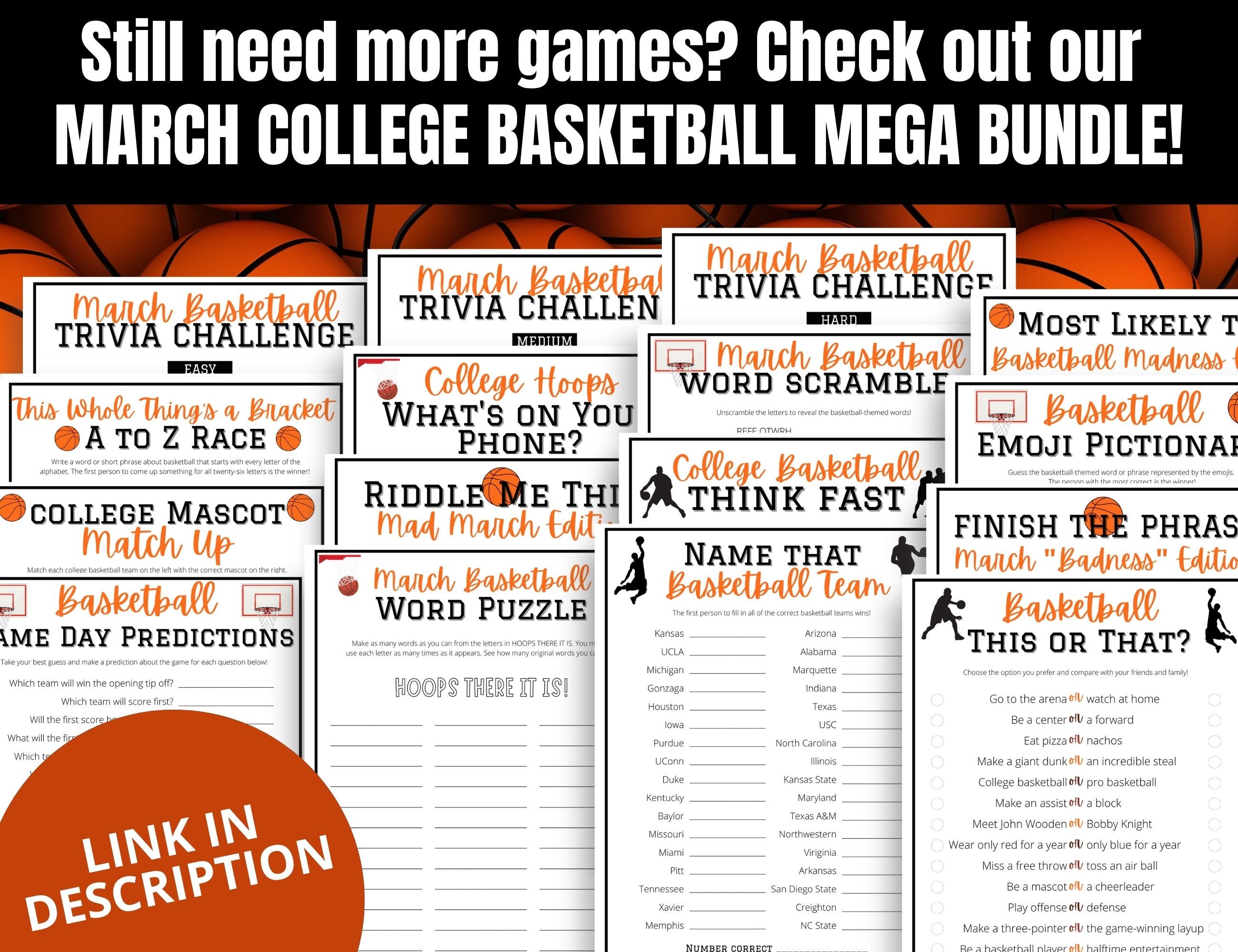 March Basketball Word Scramble Game Men's College - Etsy
