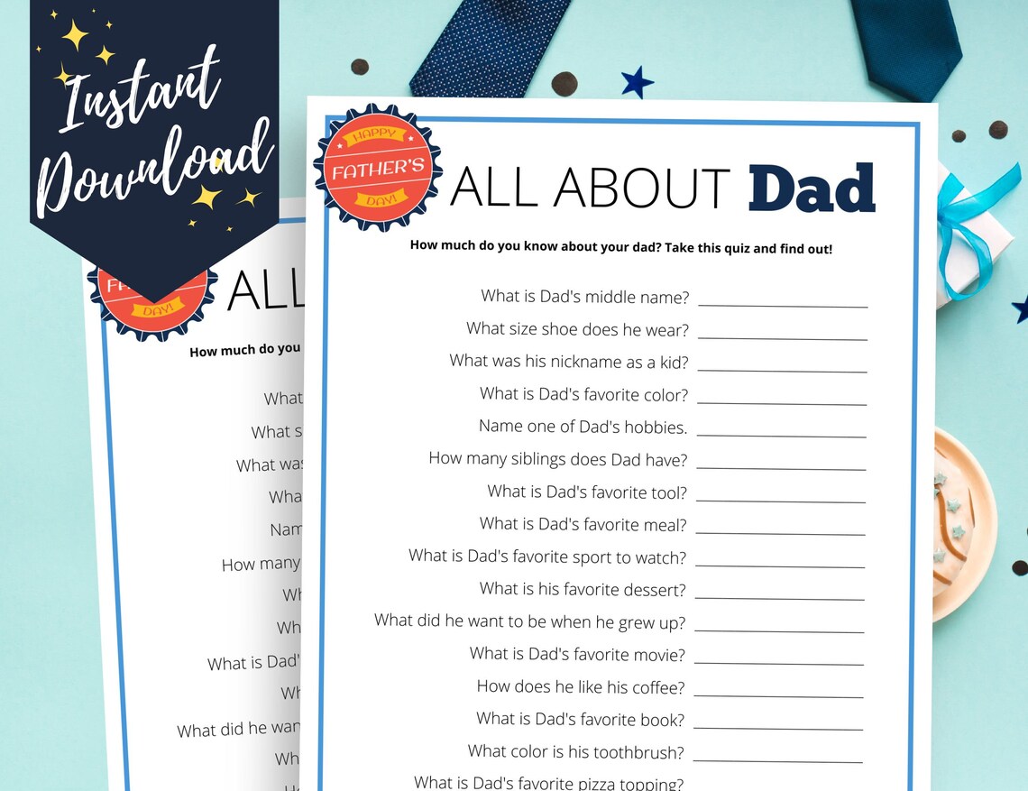 All About Dad Fathers Day Game Fun Fathers Day Idea for - Etsy