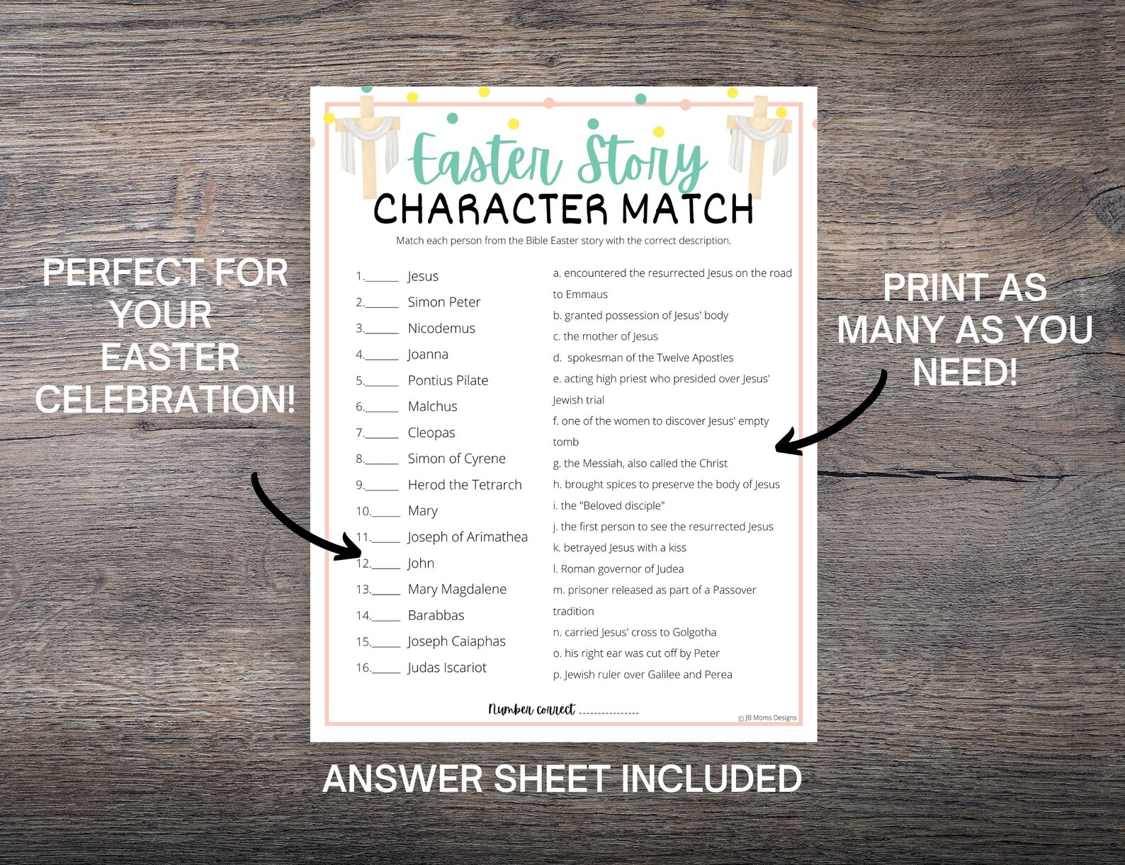 Bible Easter Story Character Match Game Christian (Instant Download) - Etsy