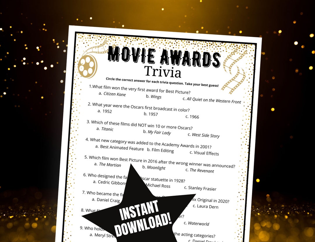 Movie Awards Show Trivia Game, Fun Academy Quiz, 96th Awards Watch ...