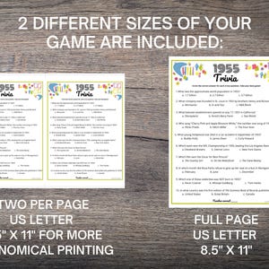 1955 Trivia Game: 70th Birthday Party, 50s Theme (instant Download) - Etsy