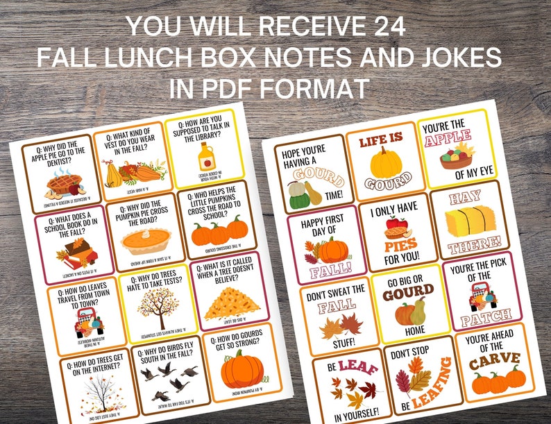 Fall Lunch Box Notes and Jokes for Kids Autumn Lunch Notes - Etsy