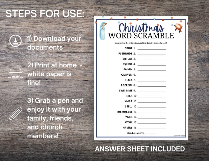 Bible Christmas Word Scramble Game: Nativity Activity (PDF Download) - Etsy