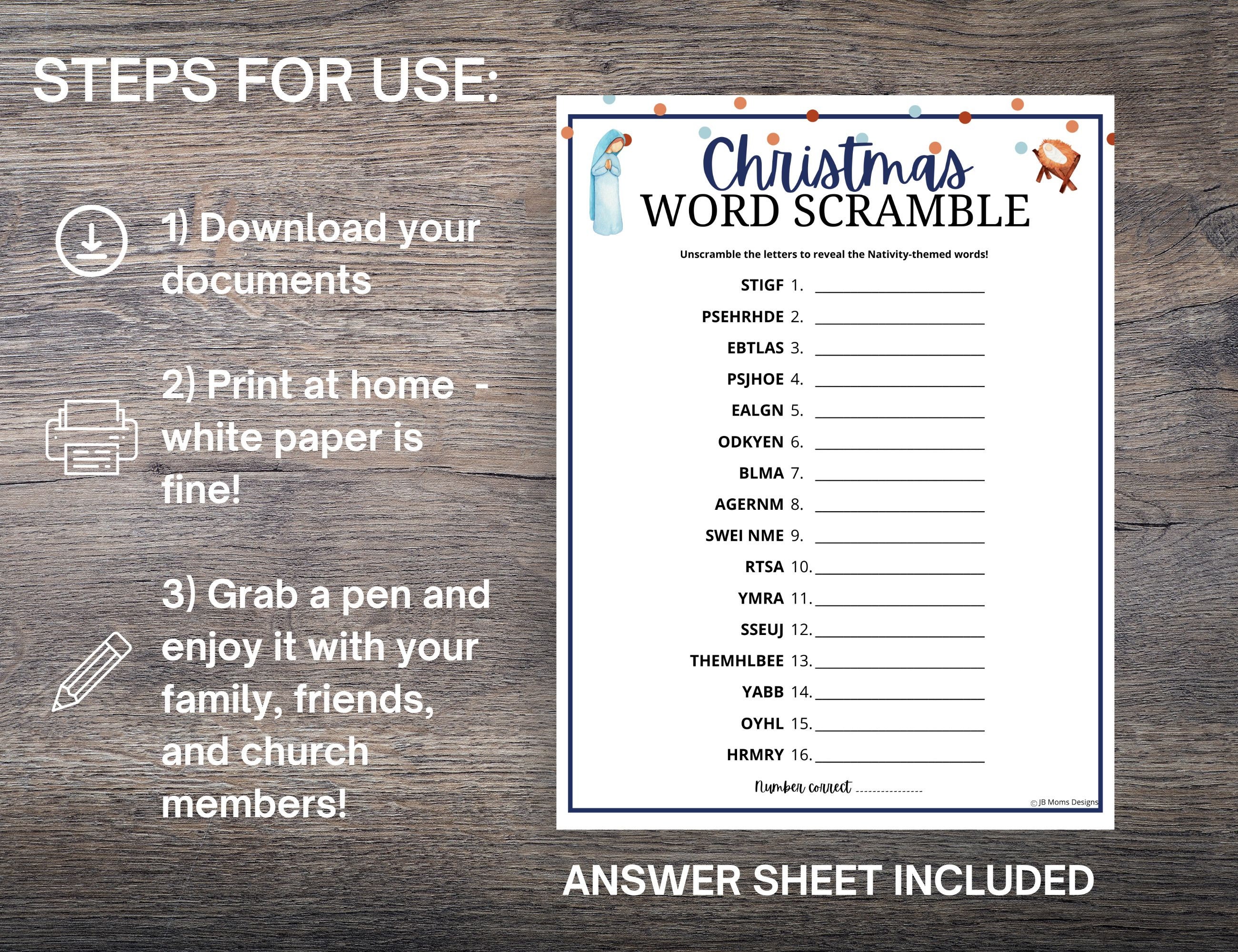 Bible Christmas Word Scramble Game: Nativity Activity (PDF Download) - Etsy