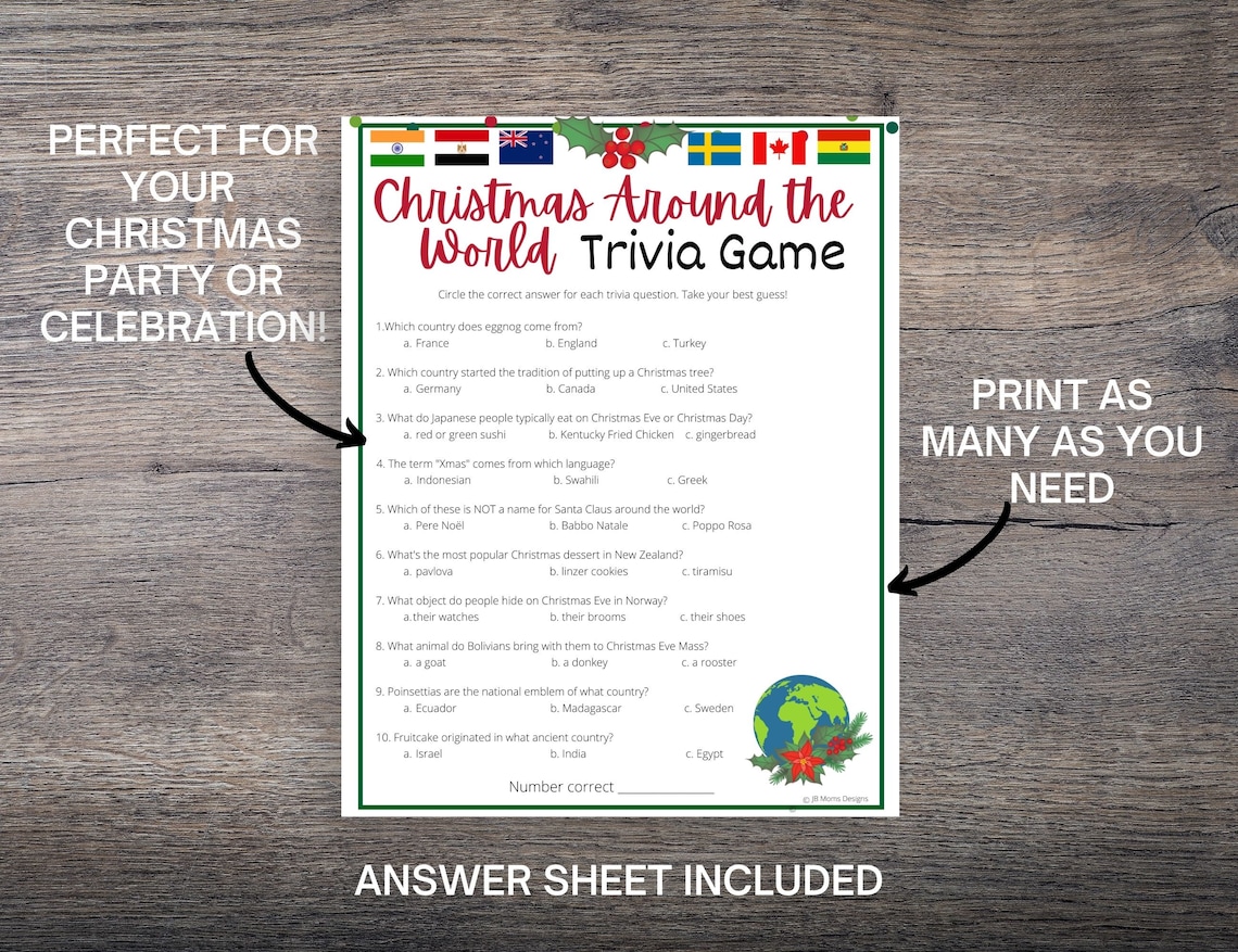 Christmas Around the World TRIVIA Game for Kids Teens & - Etsy
