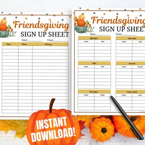 Friendsgiving Potluck Sign up Sheet, Friendsgiving Dinner Signup Sheet ...