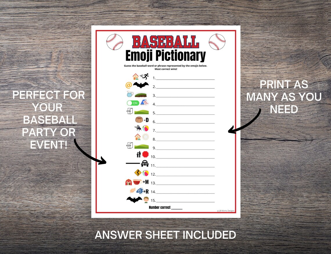 Baseball Emoji Pictionary Game: Baseball-themed Series Party (digital ...