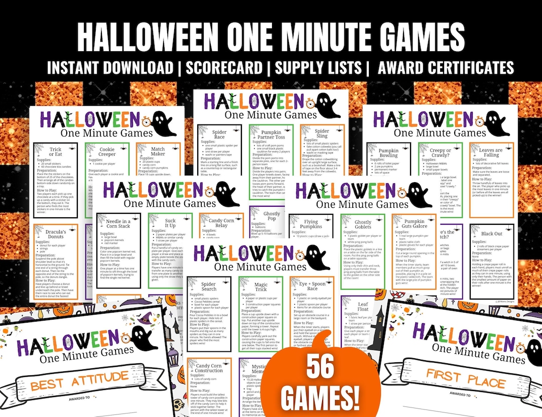 Halloween One Minute Games Bundle: 56 Printable Party Games, Activities ...
