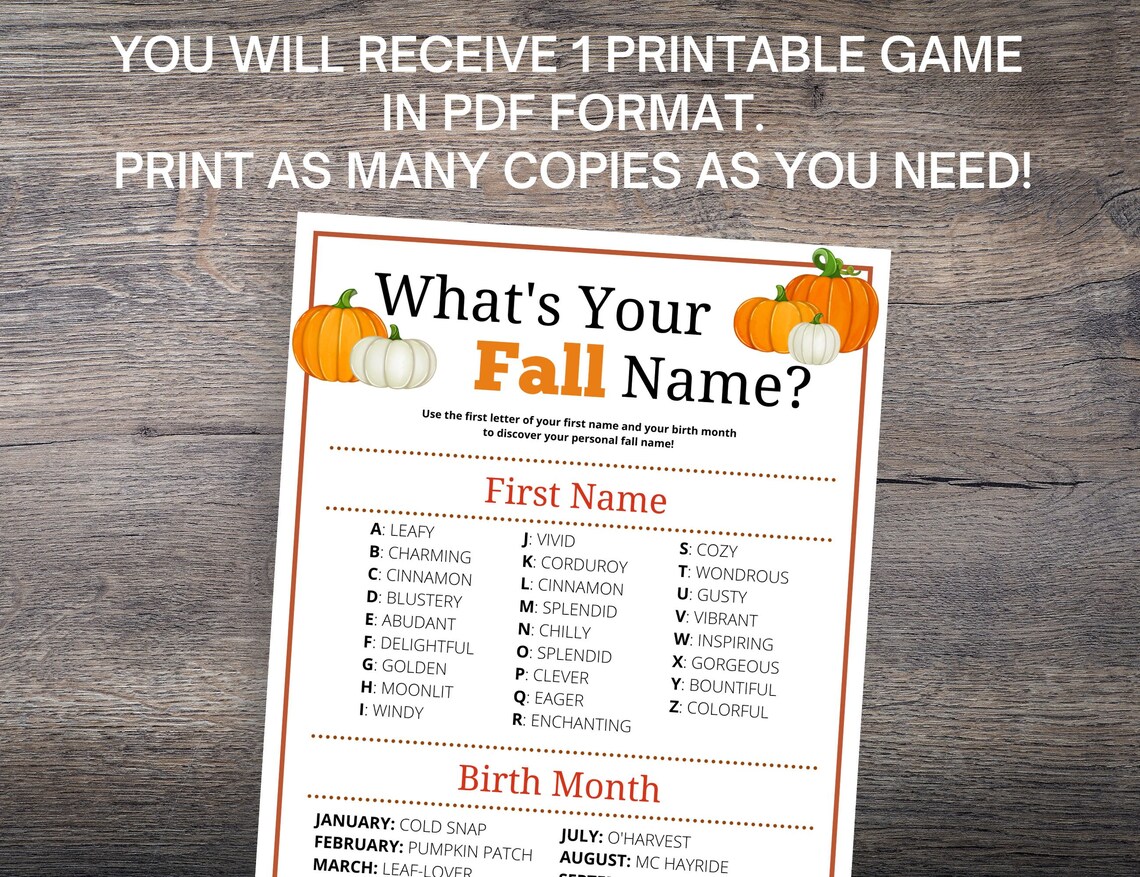 Fall Name Game: Printable Autumn Party Activity (digital Download) - Etsy