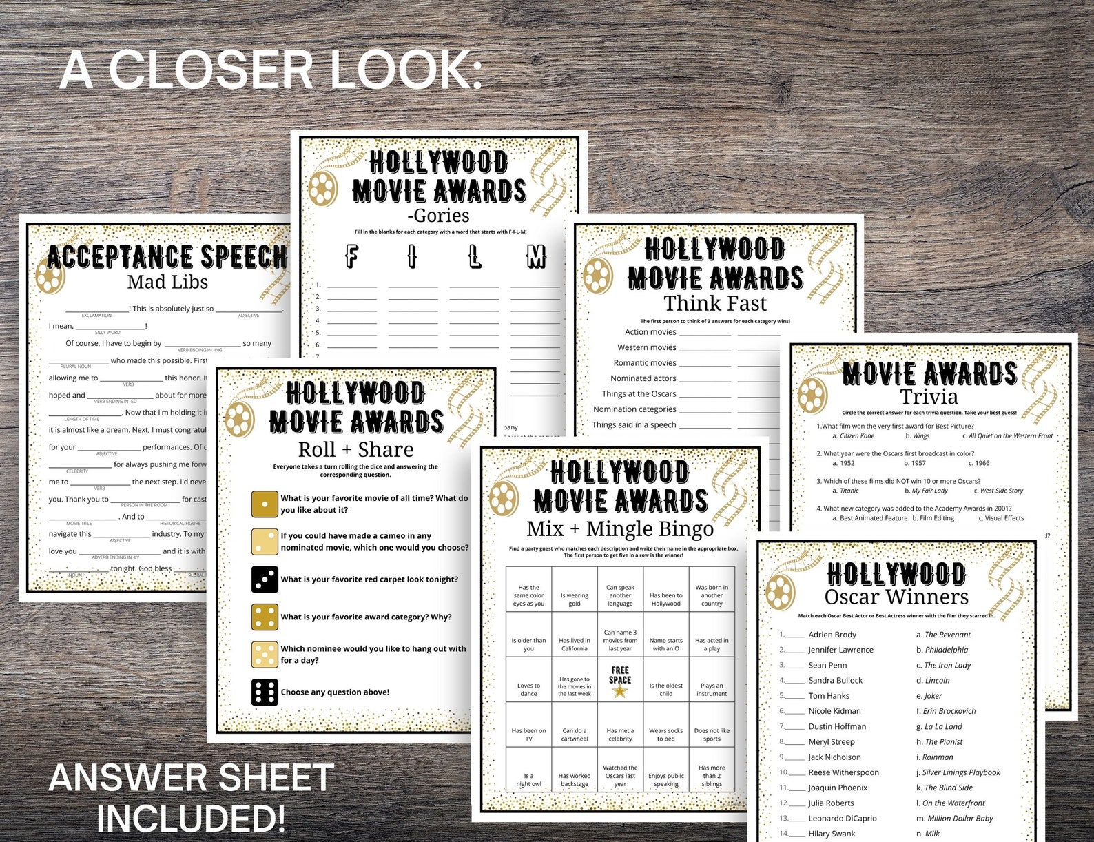Hollywood Party Games Bundle: 40 Printable Movie Awards Games ...
