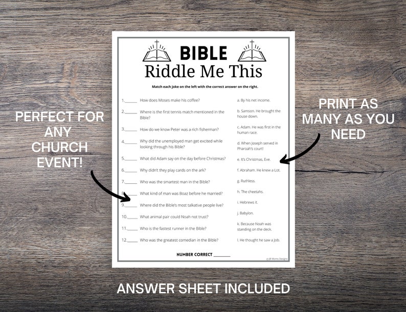 Bible Riddle Me This Game Fun Printable Bible Game for Kids - Etsy