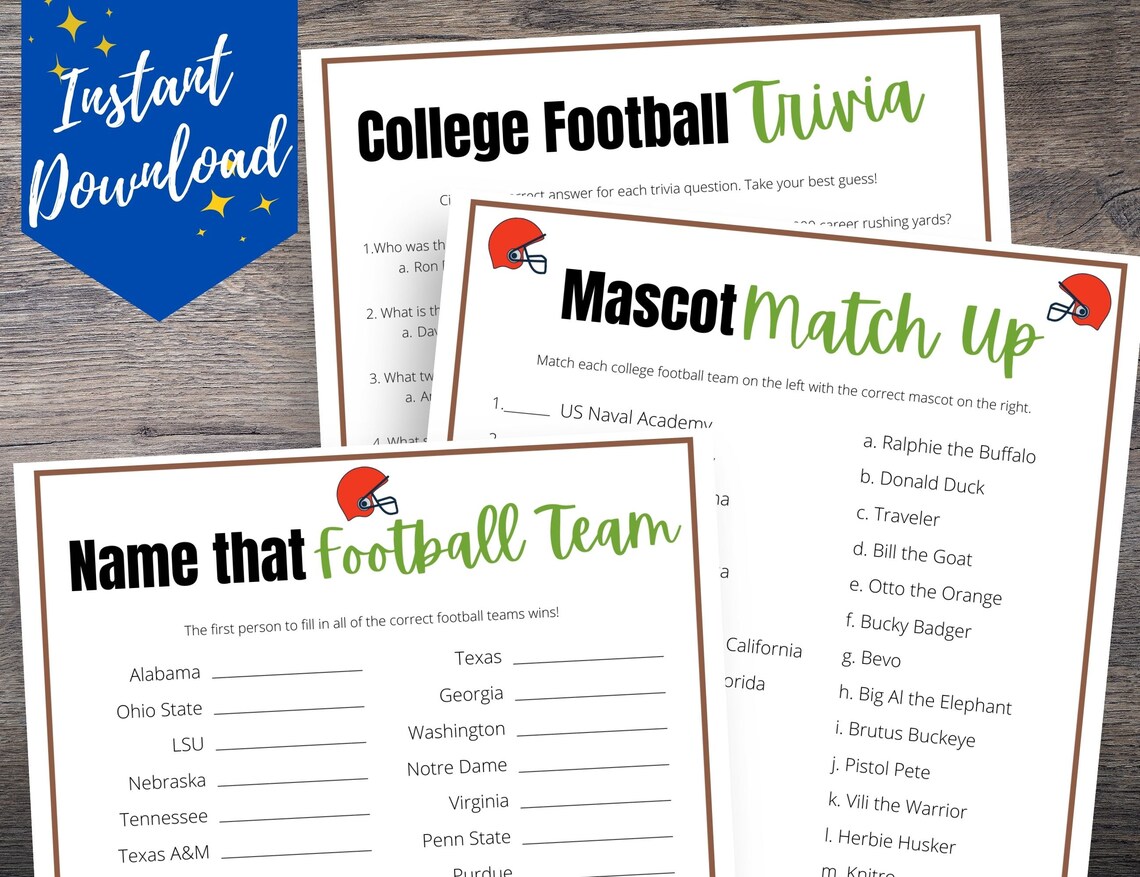 College Football Trivia Games Bundle College Football Party - Etsy