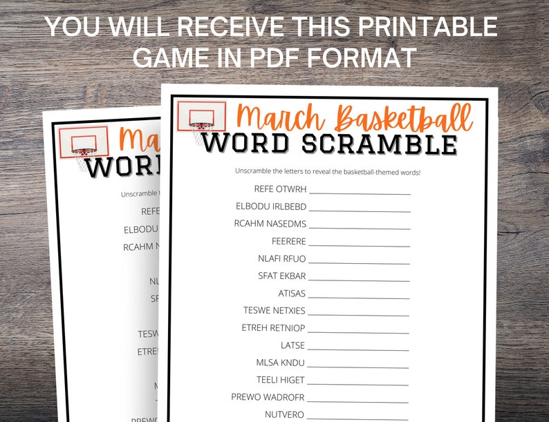 March Basketball Word Scramble Game Men's College - Etsy