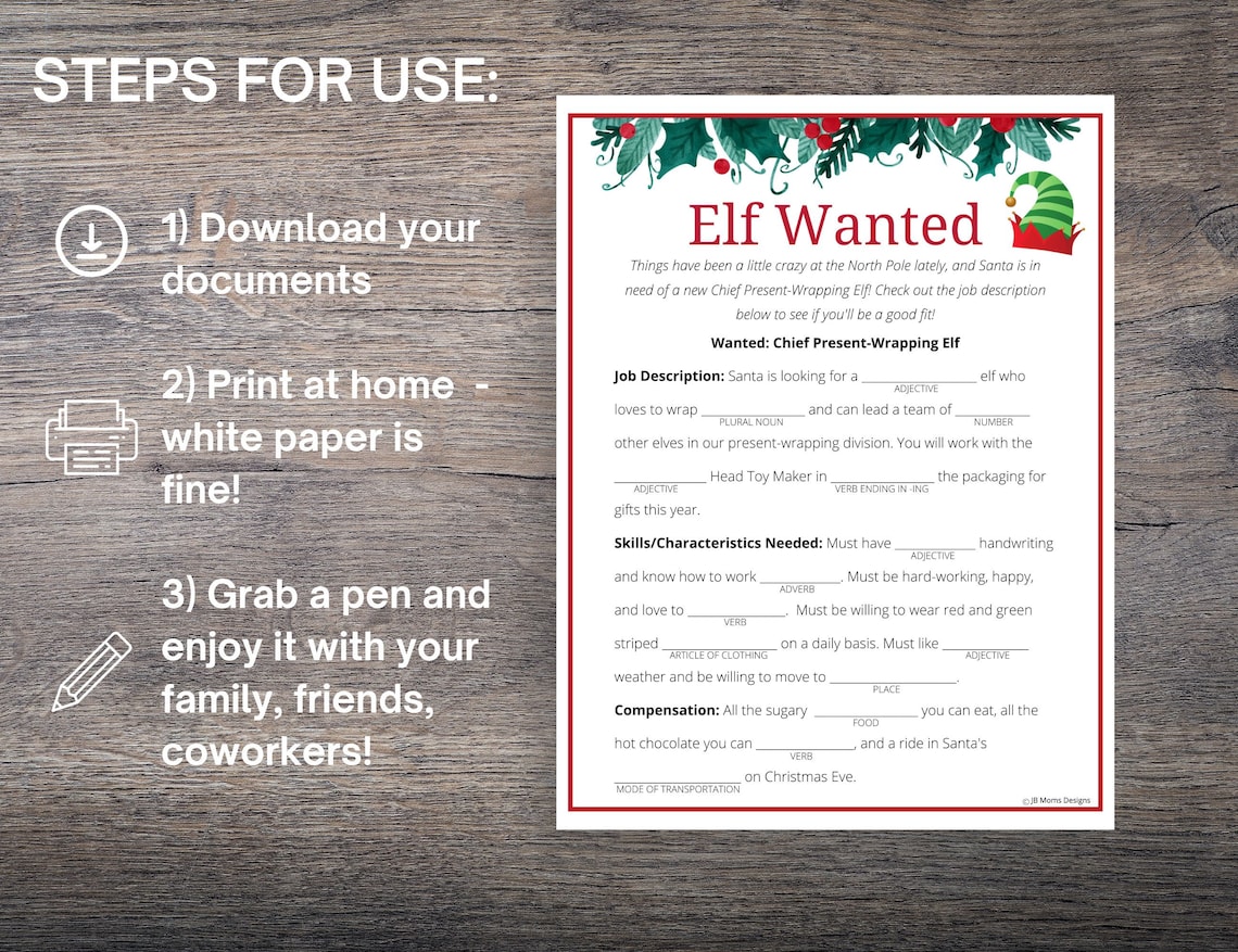 Funny Elf Mad Libs Game: Christmas Family Activity (PDF) - Etsy