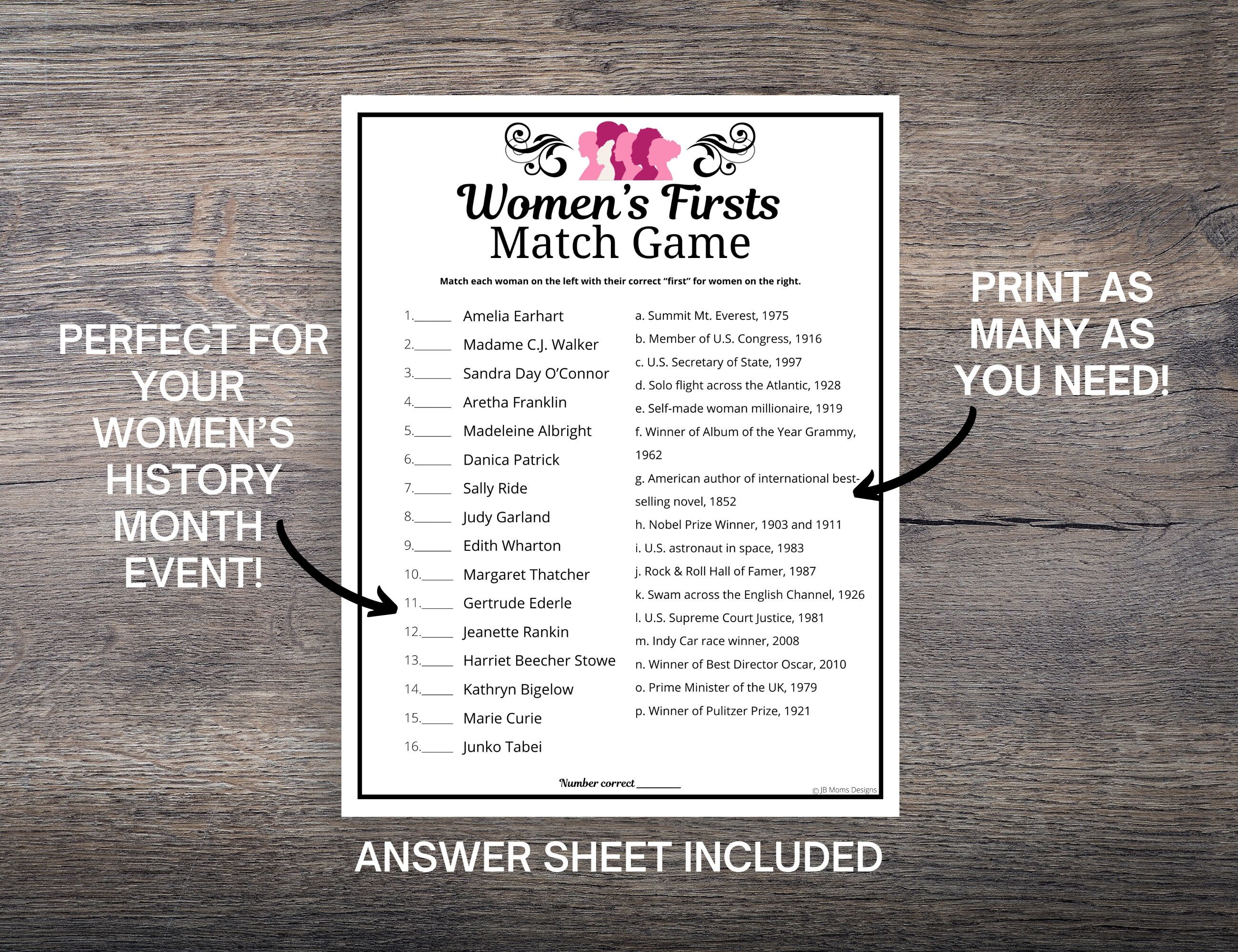 Women's History Month Game: Women's Firsts Trivia (PDF Download) - Etsy