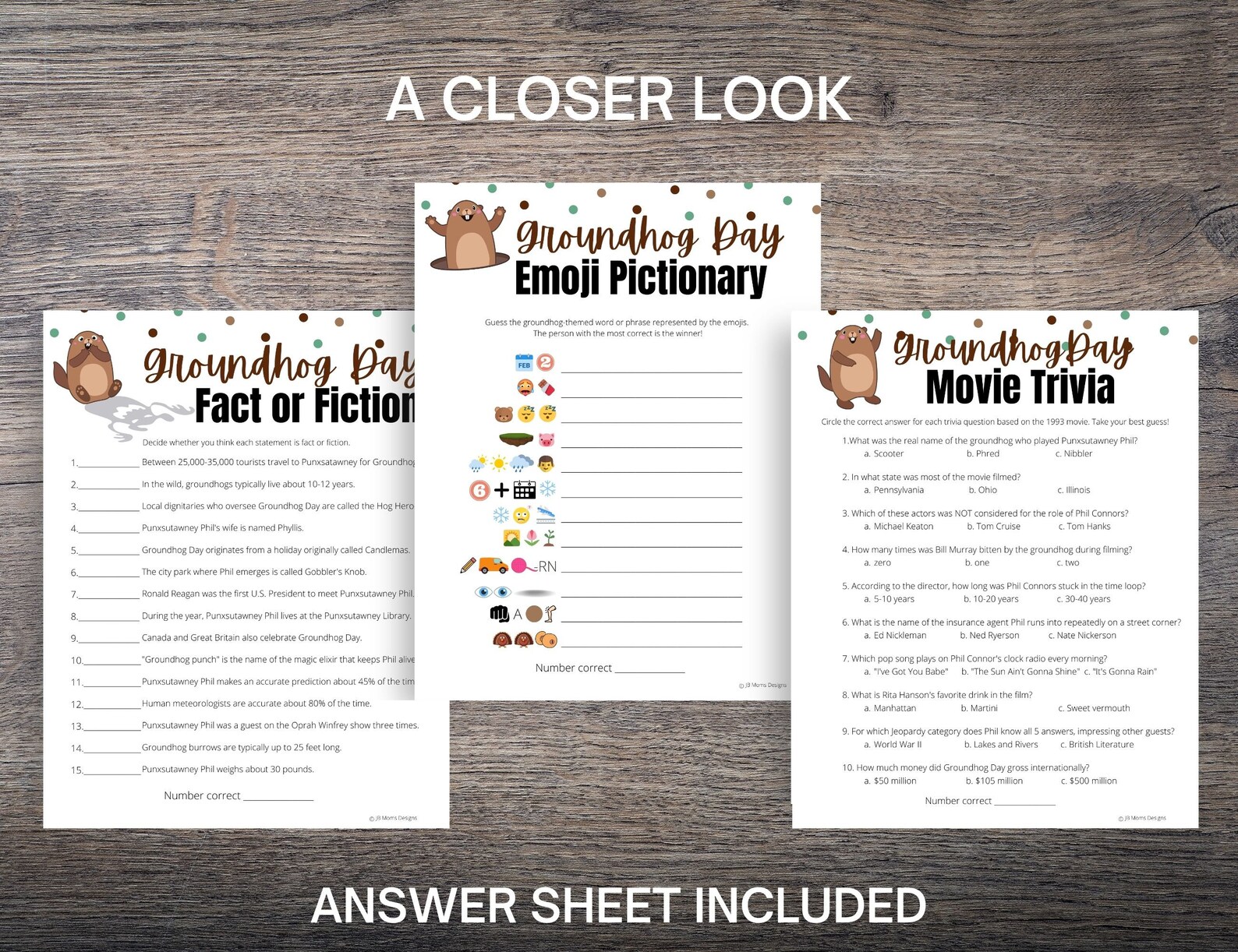 Groundhog Day 3-game TRIVIA Bundle Fun Groundhog Day Party - Etsy