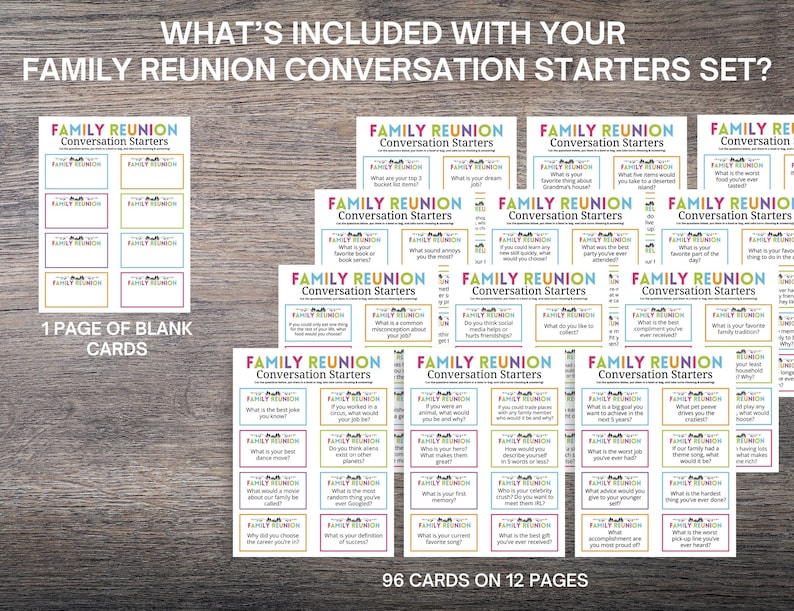 Family Reunion Conversation Starter Cards: 96 Funny Icebreaker ...