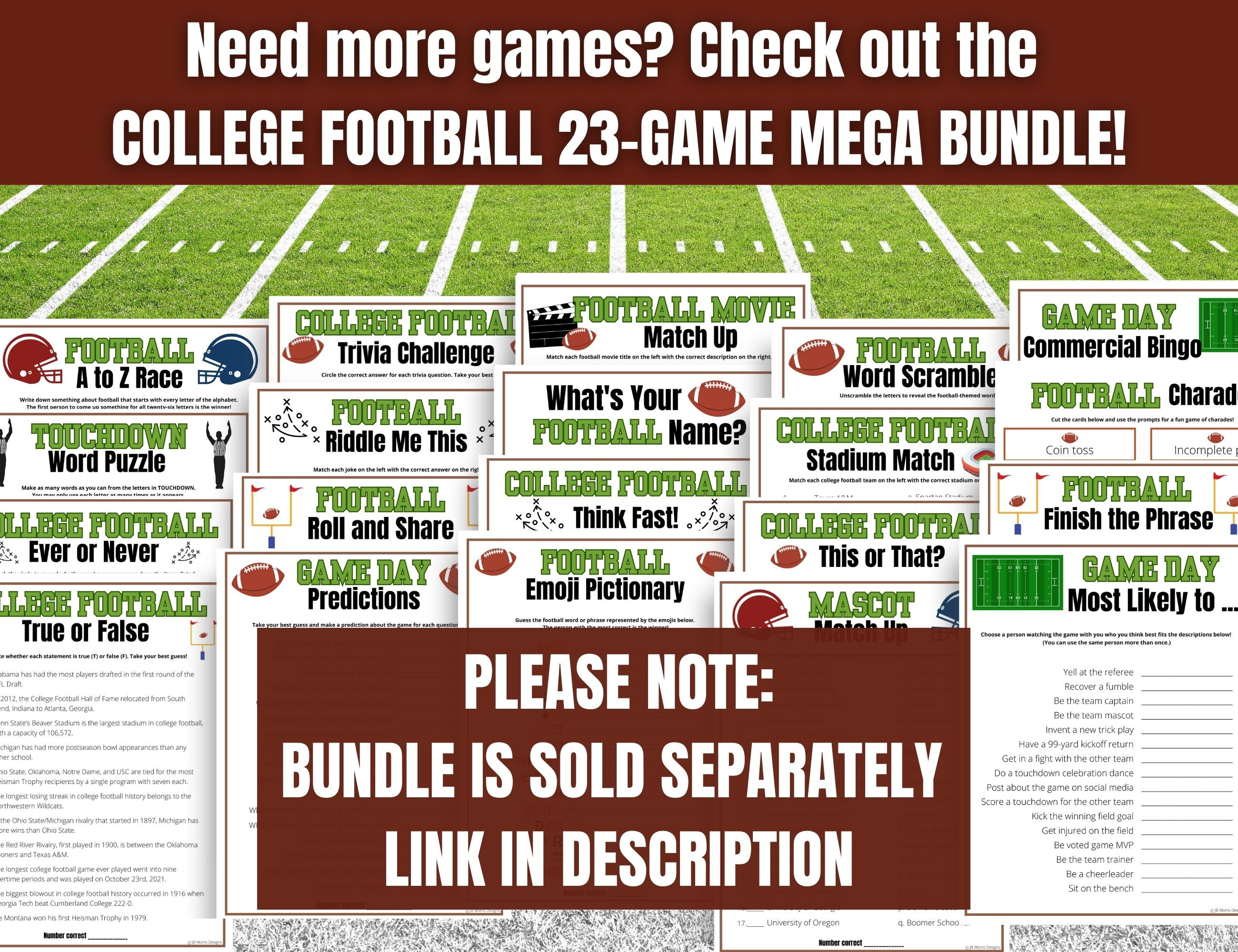 College Football Team Name Game: Tailgate Party Trivia Quiz (PDF ...