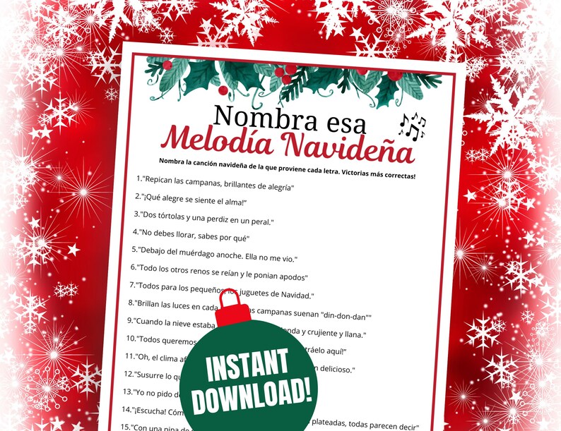 Spanish Christmas Name That Tune Game: Printable Trivia (digital ...